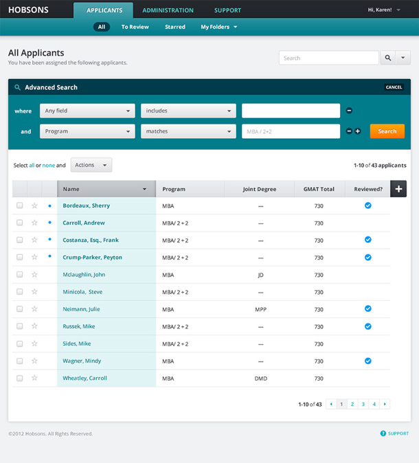 Hobsons ApplyYourself Application Review Tool | Viget